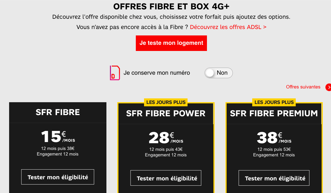 Forfait box internet de SFR : à partir de 15€, ADSL et fibre optique