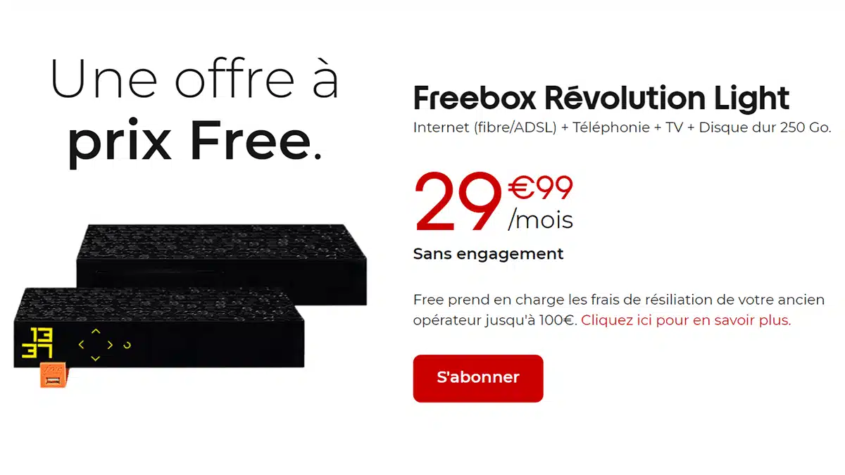 La box internet fibre optique Freebox Révolution Light est à 30€