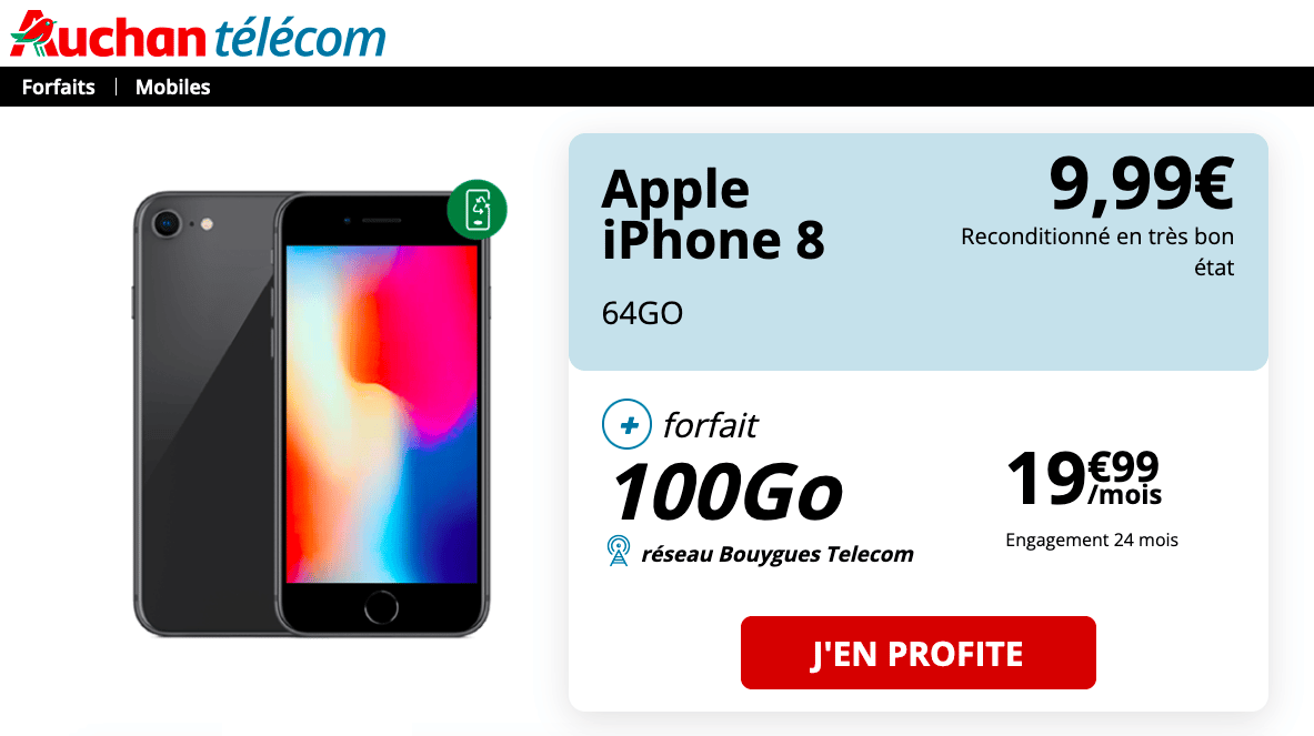 Obtenez l'iPhone pas cher avec un forfait 100 Go Auchan Telecom