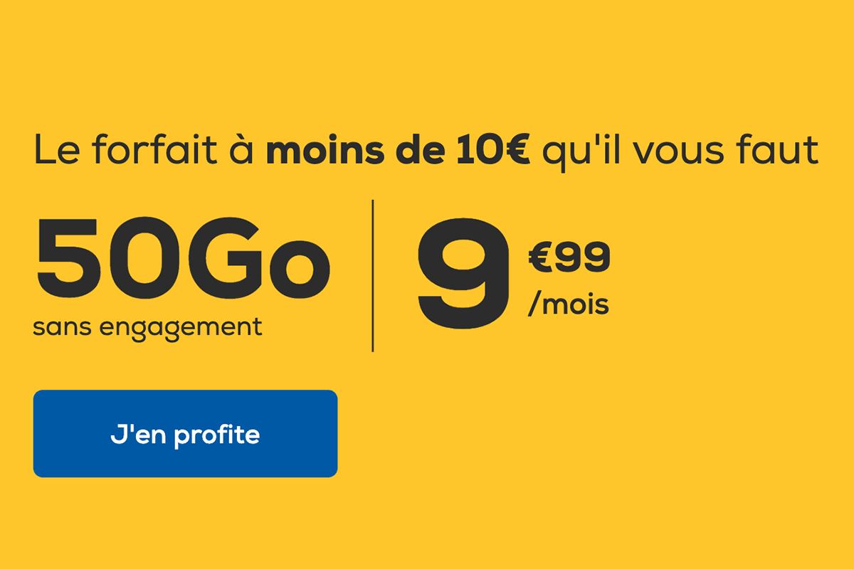 Les forfaits 50 Go sont à 9,99€ chez La Poste Mobile et Prixtel