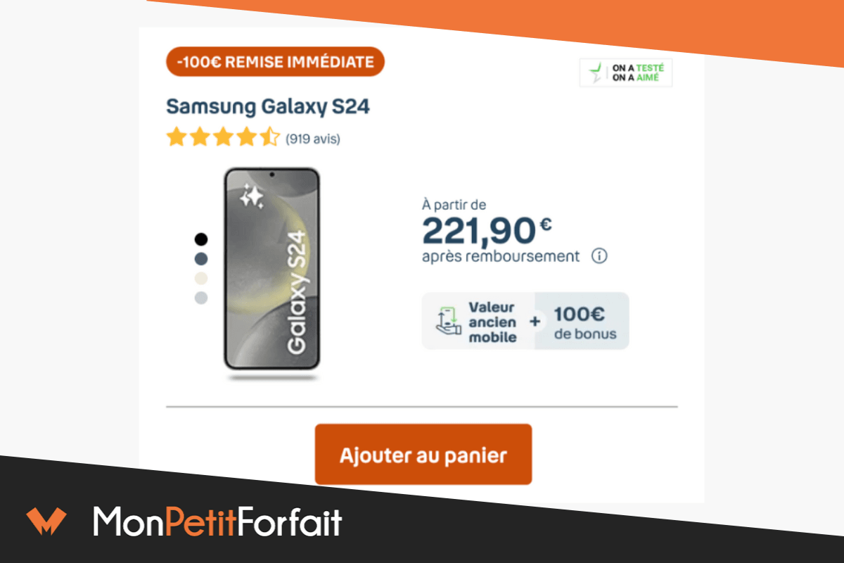 Le Samsung Galaxy S24 est à 121,90€ chez Bouygues Telecom