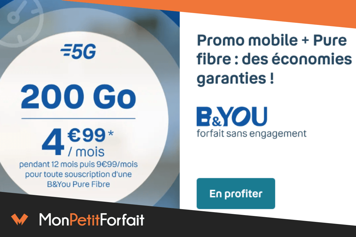 Forfait 200 Go : 4,99€ sur 1 an pour les abonnés B&You Pure Fibre